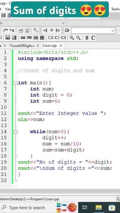 #sum of digits in c++ #shortsfeed - YouTube