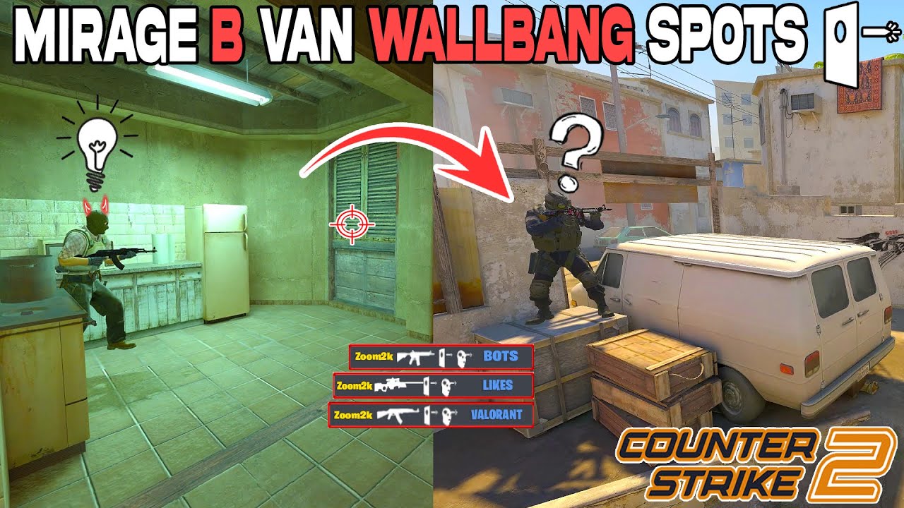 Mirage B Van Useful Wallbang Spots ( FREE FRAGS ) CS2 - YouTube