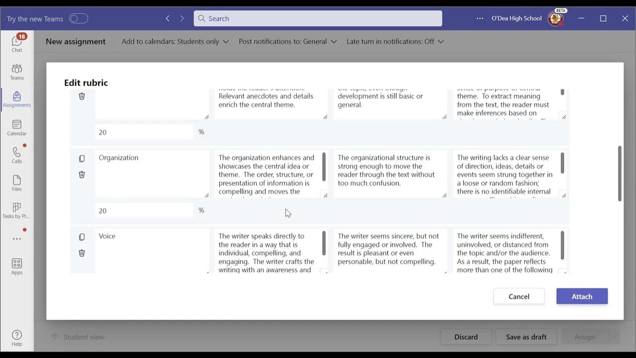 Microsoft Teams Assignments: Adding Rubric - YouTube
