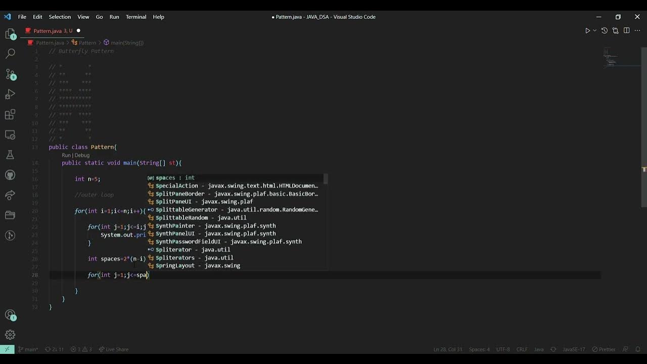 Butter Fly Pattern || Java DSA || Pattern Programming - YouTube