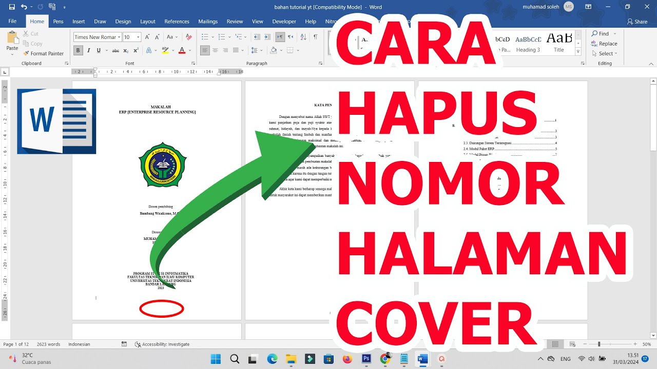 cara menghilangkan nomor halaman pada cover - YouTube