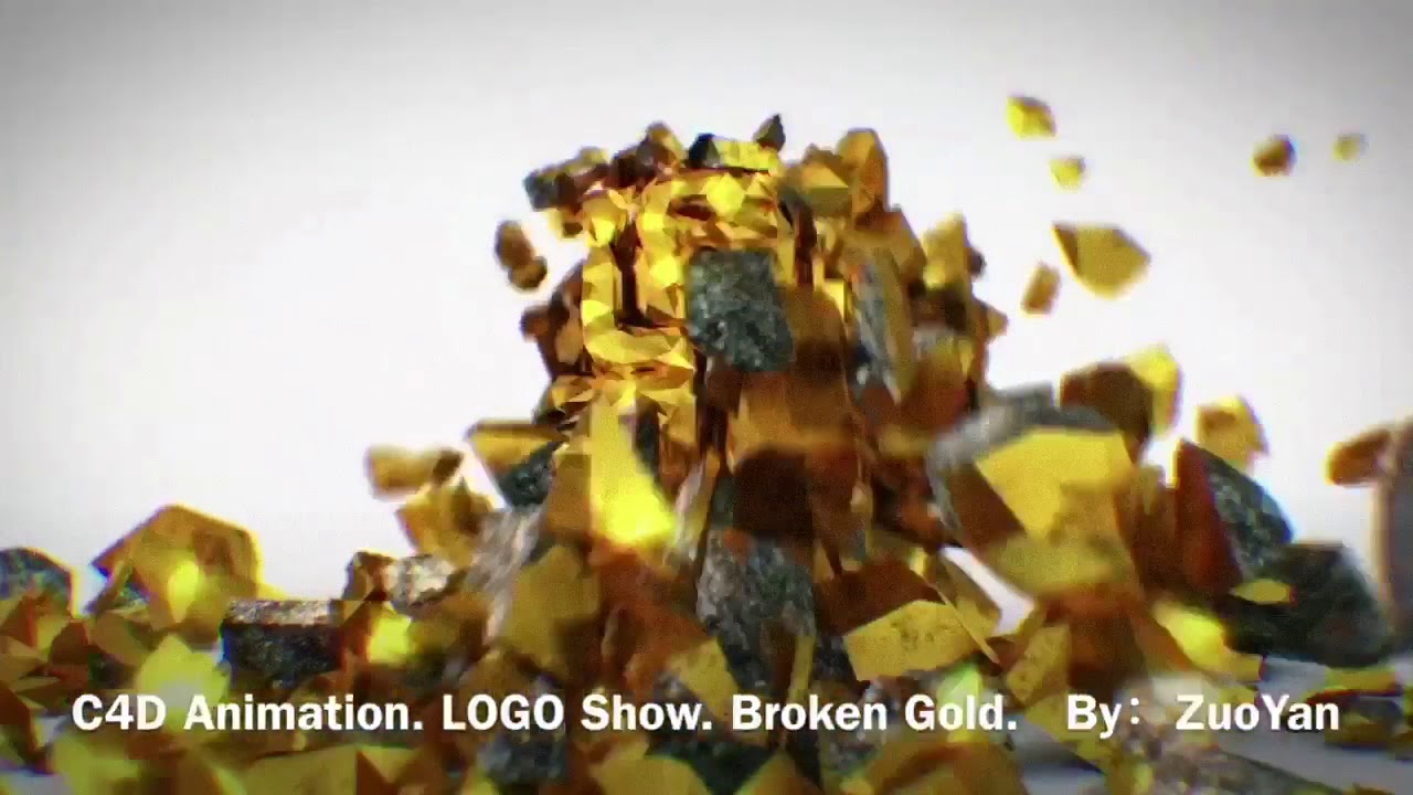 C4D broken animation.Broken Gold.Logo show. - YouTube