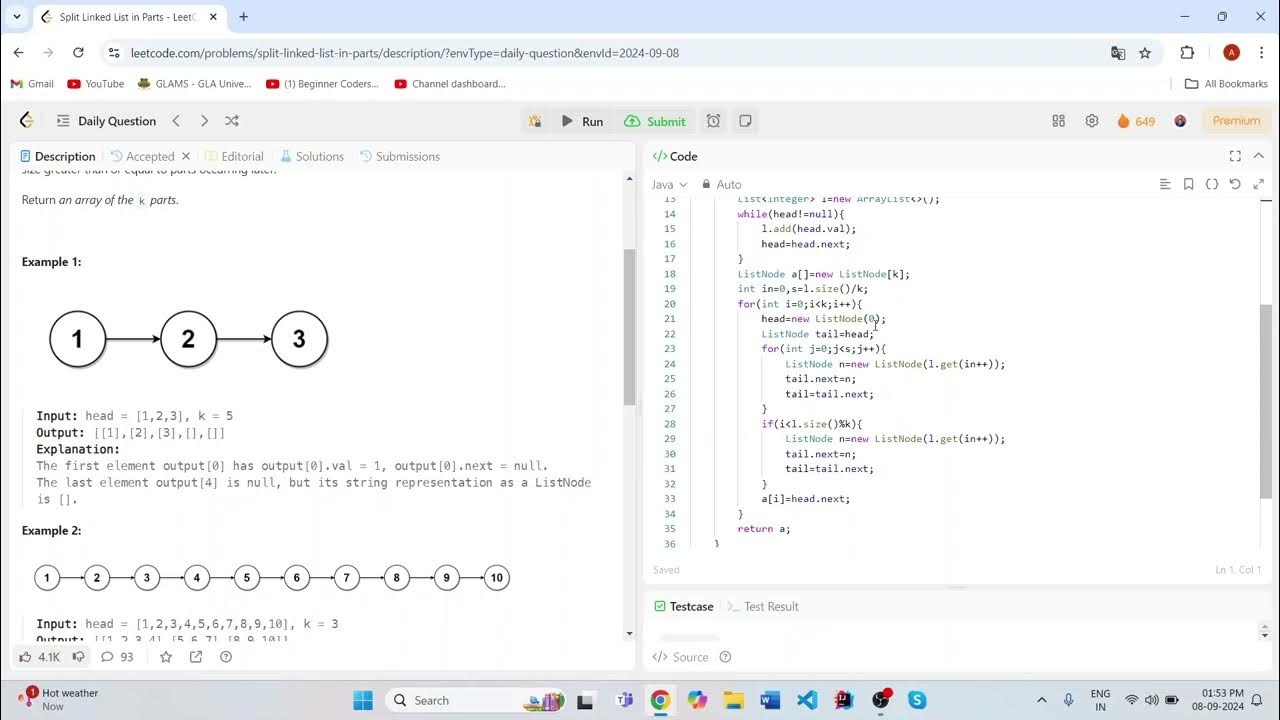 725 Split Linked List In Parts Leetcode Youtube