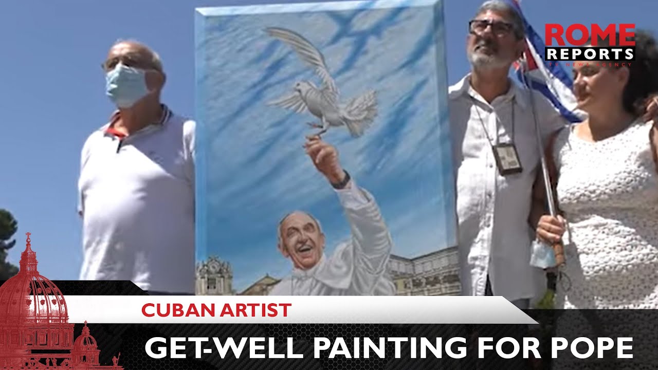 Cuban artist does get-well painting for Pope - YouTube