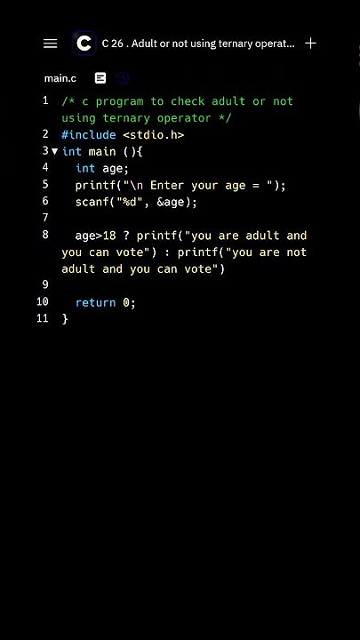 C26 Adult Or Not Using Ternary Operator In C Programming Youtube 