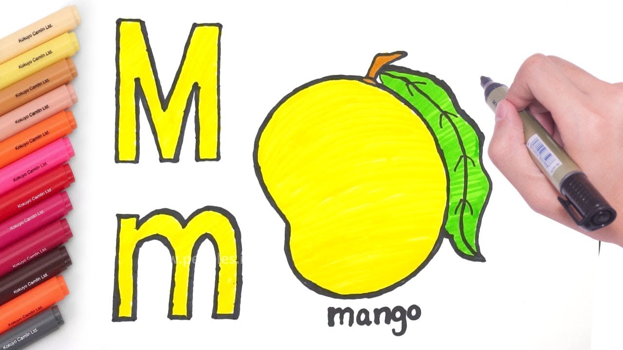 How to Draw M for MANGO Drawing & Coloring | Learn Alphabets Drawing ...