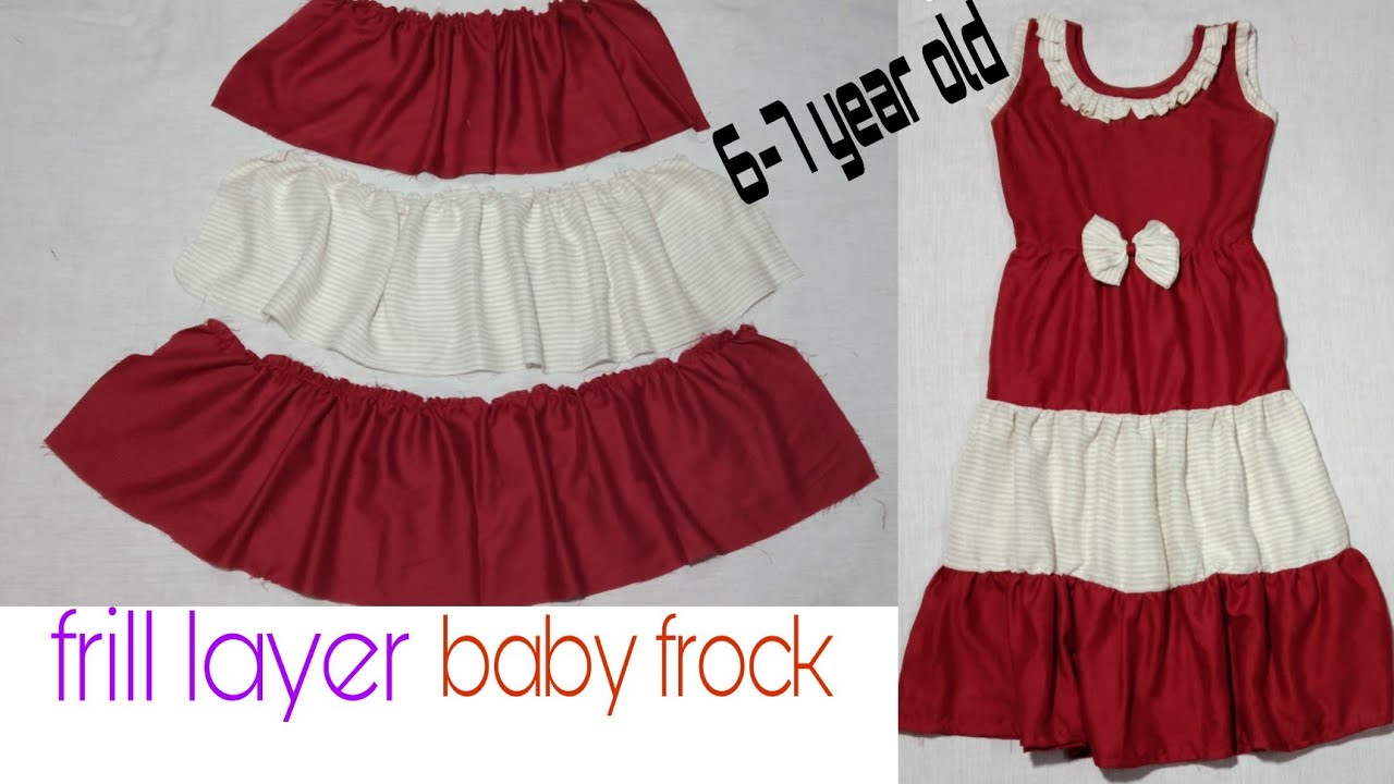 stylish frill/ layer baby frock cutting and stitching|| with frill neck ...