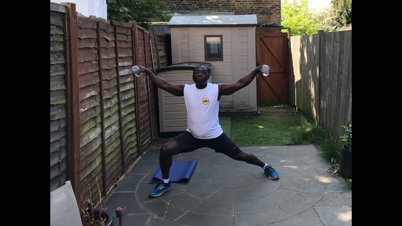 Alternating Side Lunge to Lateral Raise (with water Bottle) - YouTube