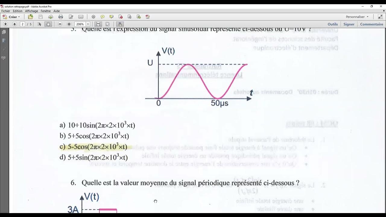 Exercices avec solution révision traitement du signal - YouTube