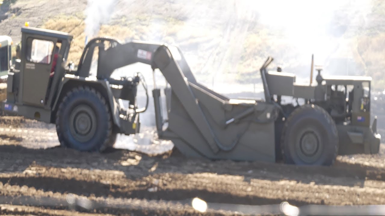Ex UK Military Terex TS-8 Motor Scraper Working - YouTube