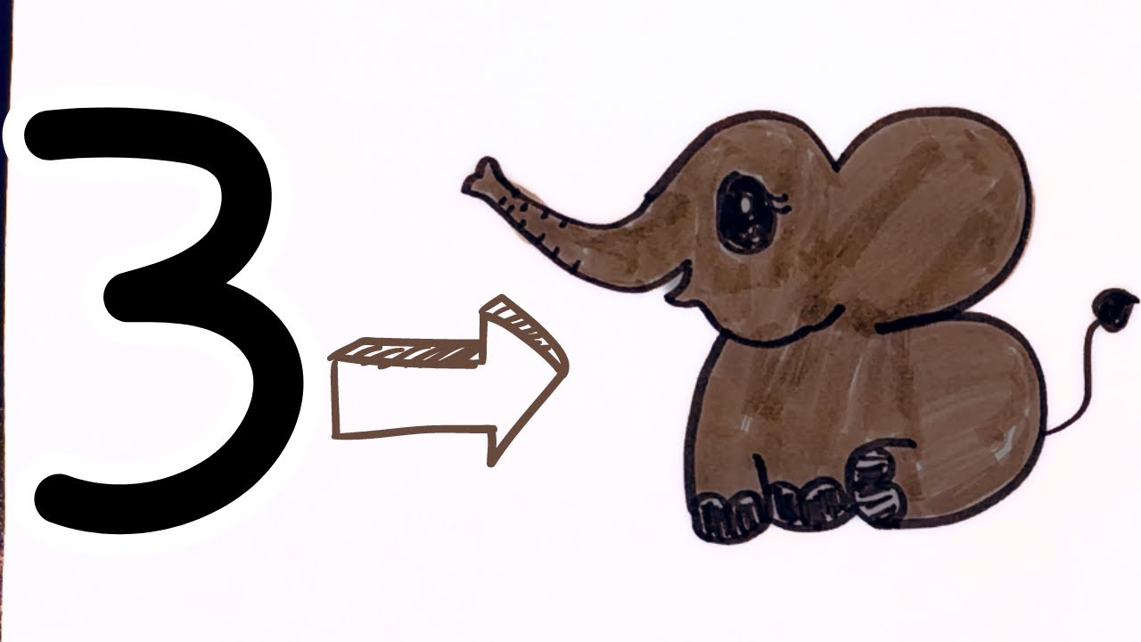 How to draw elephant 🐘 using number 3 || easy for kids - YouTube