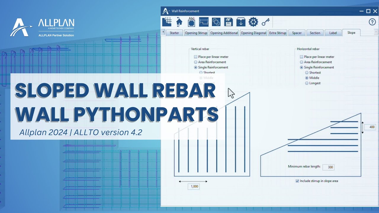 Sloped Wall Rebar | Wall Reinforcement PythonParts in Allplan 2024 - Developed by ALLTO - YouTube