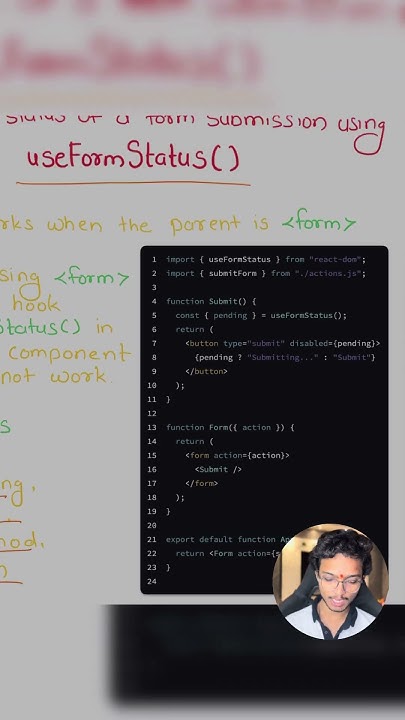 Reading the status information of forms using useFormStatus hook 🪝 in ReactJS - YouTube