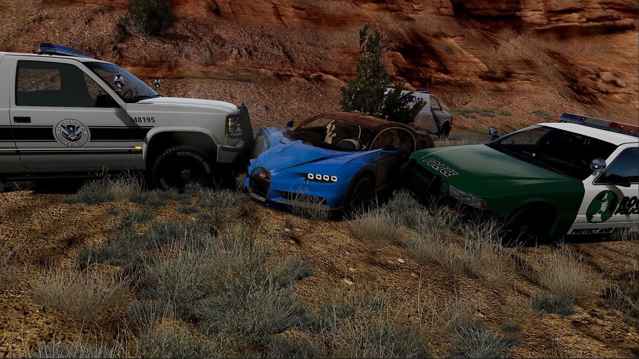 💥Testing Bugatti Chiron in the Desert & Police Cars on Chase - BeamNG ...