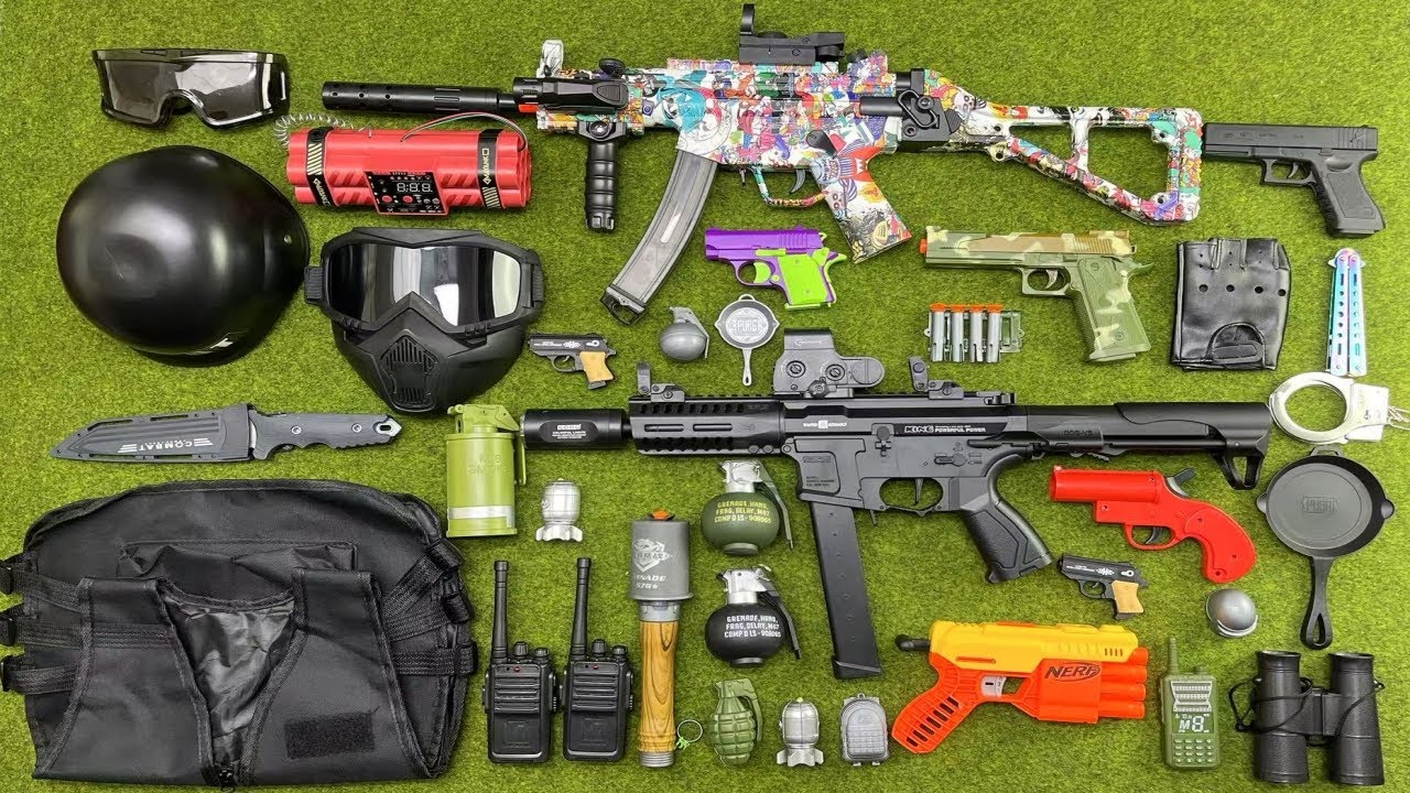 Realistic toy gun unboxing, MP5K assault rifle, APR9 gel blaster, Glock ...
