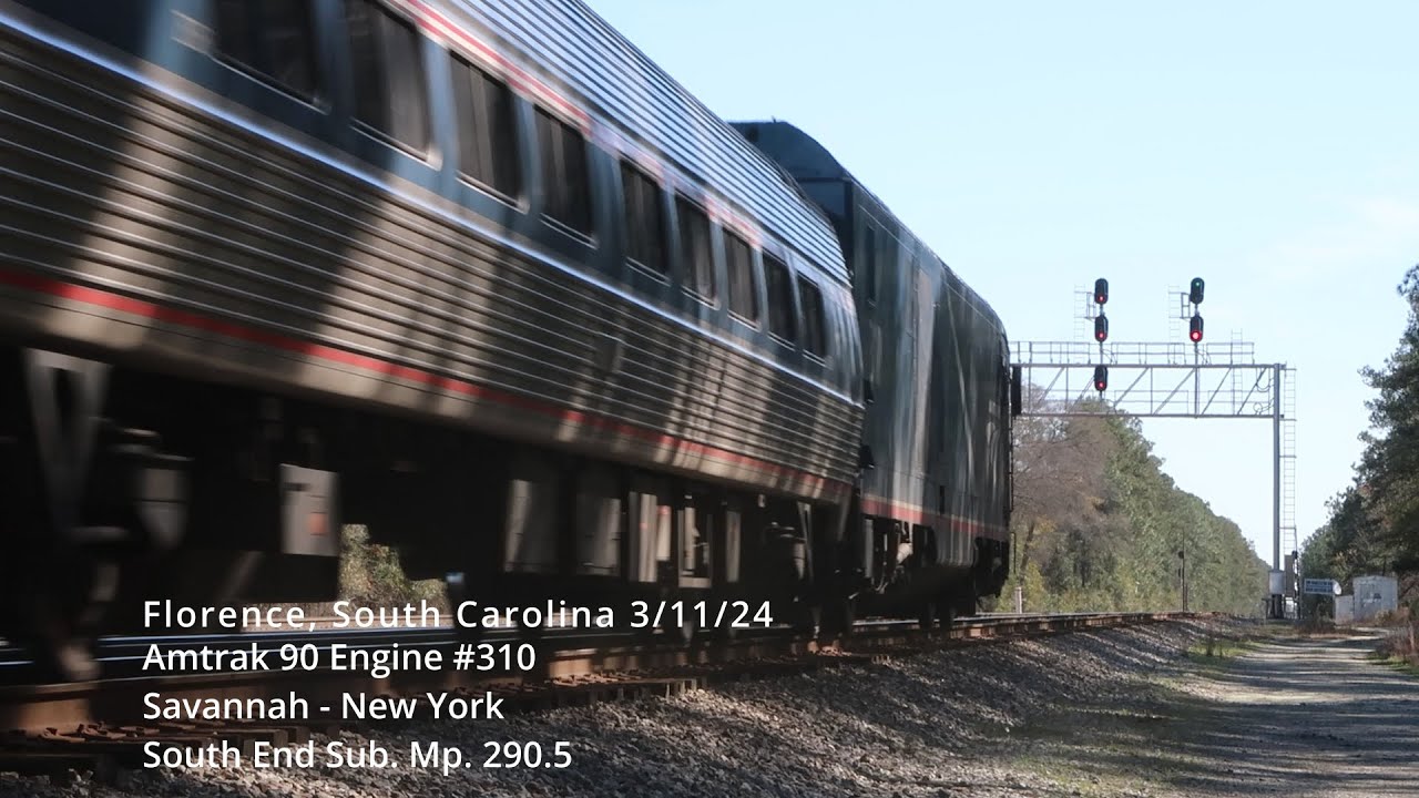 Amtrak 90 Engine #310 NB Savannah to NYC Florence, South Carolina 3/11 ...
