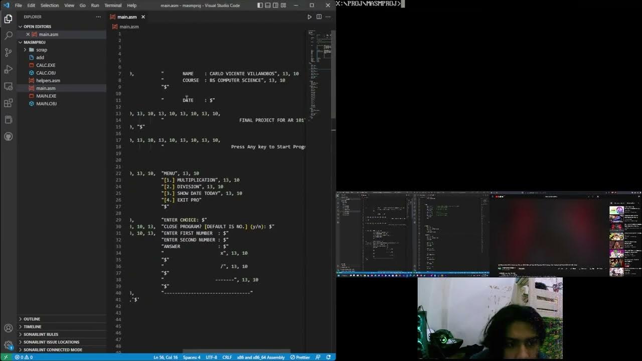 ASSEMBLY PROGRAM WITH MENU AND INCLUDES - AR101 FINAL PROJ - YouTube