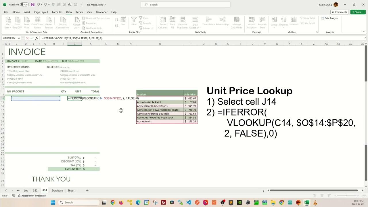 Invoice Template in Excel - Excel Tips and Tricks - YouTube
