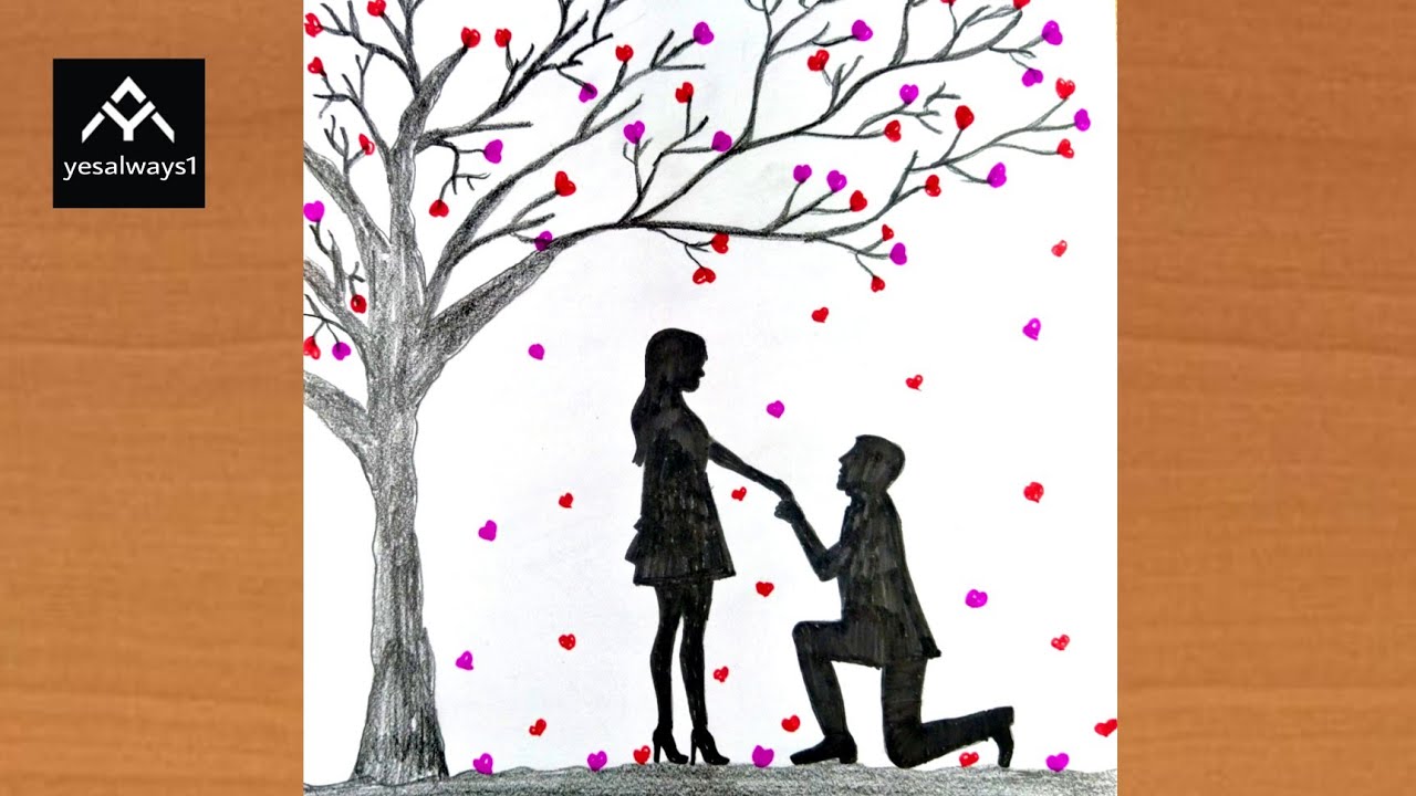 Propose day drawing girl with boy || romentic couple drawing easy ...