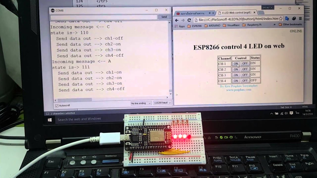 NodeMCU Web control 4LED with basic html - YouTube