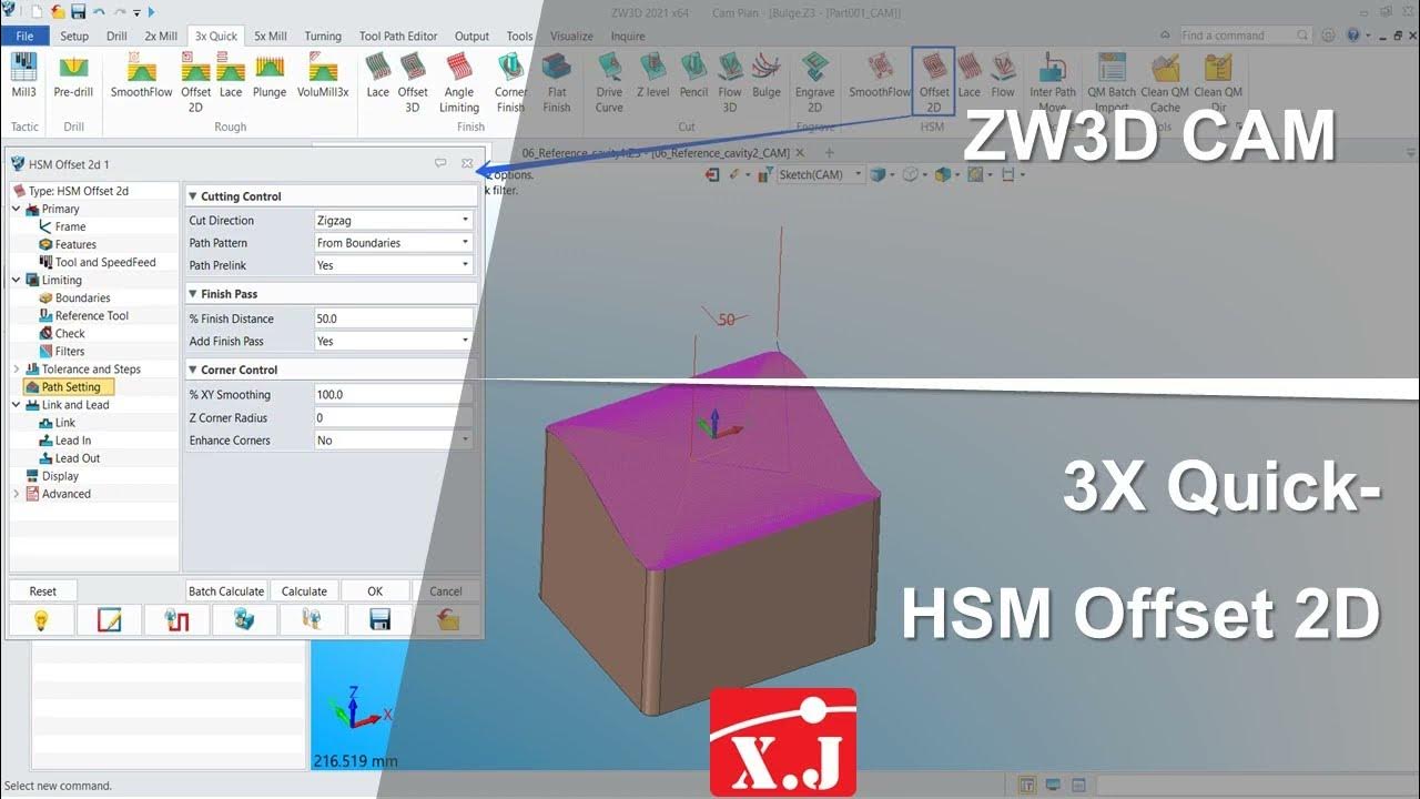 ZW3D คู่มือ สอนการใช้งาน CAM 3X Mill HSM Offset 2D - YouTube