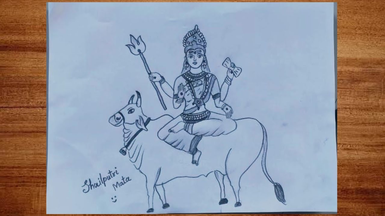 How to draw Shailputri Mata Rani || Pencil sketch || Mata Rani Drawing ...
