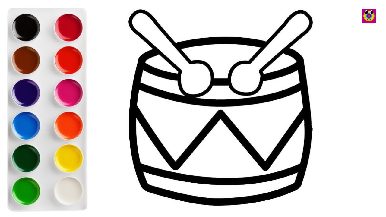 Drum Easy Drawing, Painting, Coloring for Kids & Toddlers | How To Draw ...