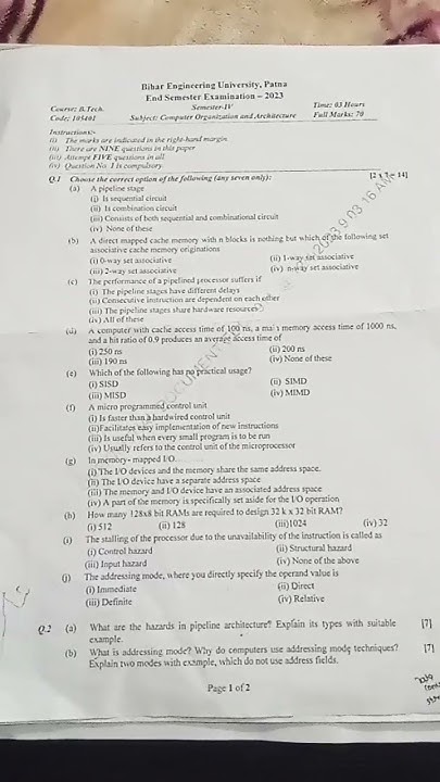 Coa Cse Beu Pyq 2023 4th Sem Youtube