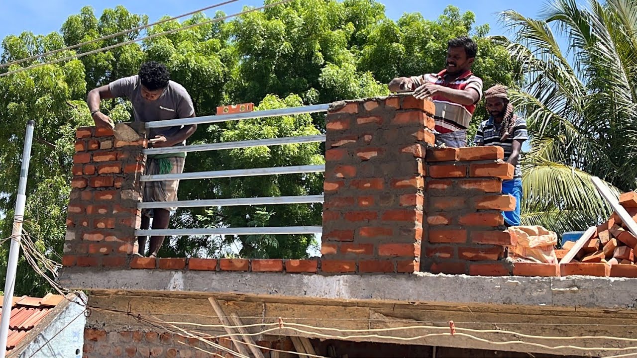 Techniques of Front Wall Elevation Design Brickwork Fast&Easy Build on Cement|Parapet Wall ...