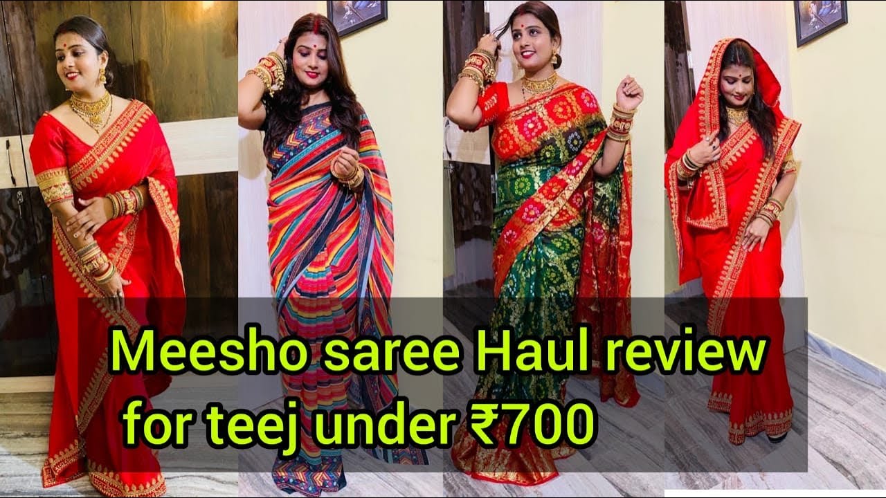Meesho saree soping haul teej Collection review yai sari 🥻 jarur - YouTube