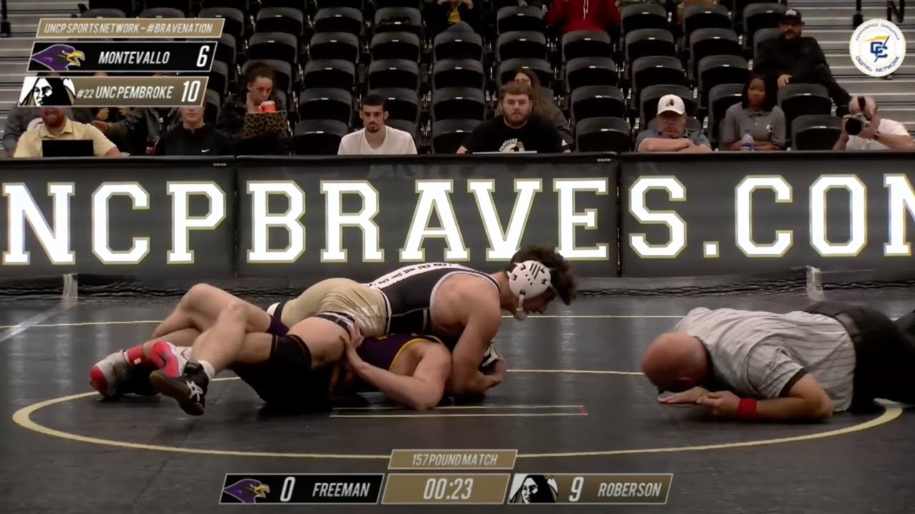 157lbs Keegan Roberson (UNC Pembroke) vs Carson Freeman (Montevallo) - YouTube