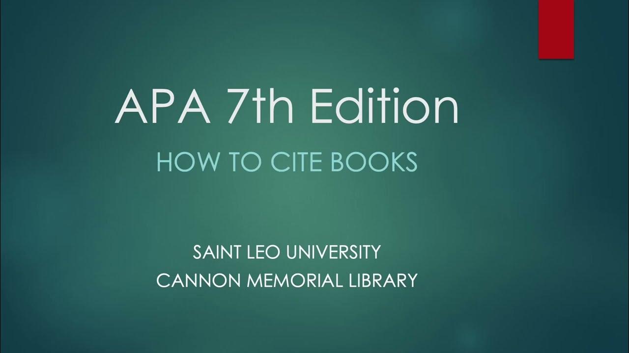 APA 7th Ed. How to Cite Books - YouTube
