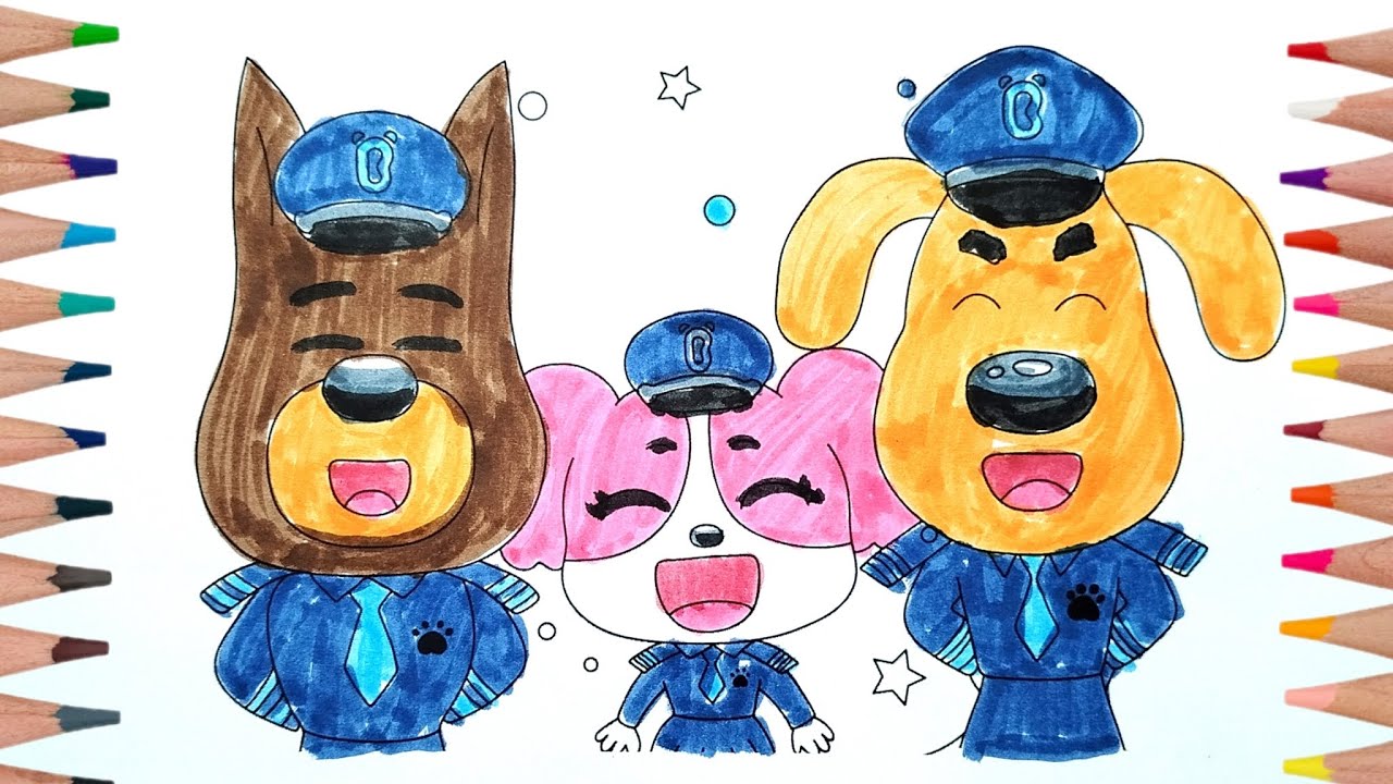 Dạy bé tô màu vào hình các con vật đơn giản |cảnh sát trưởng Labrador # ...