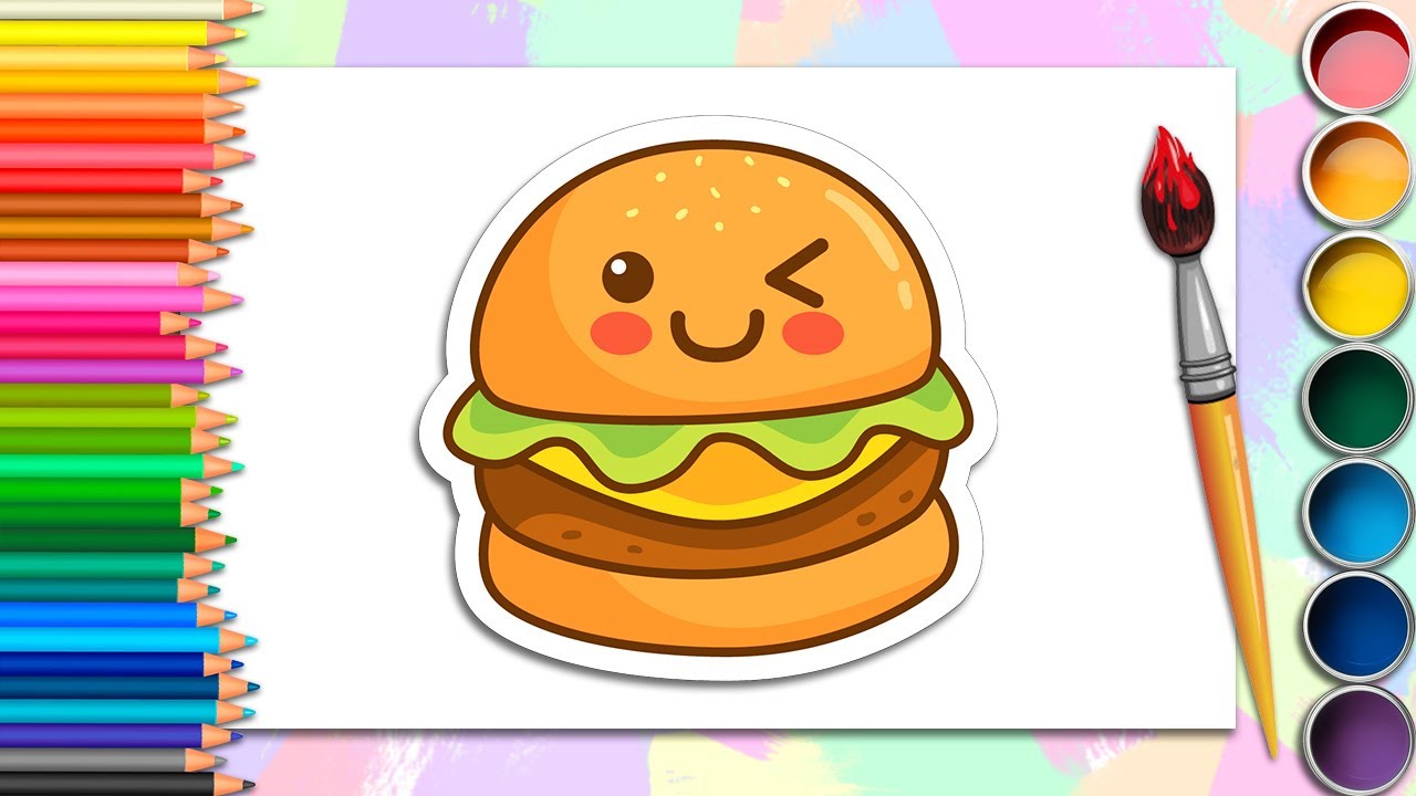 Let's learn how to draw a cute BURGER for kids - YouTube