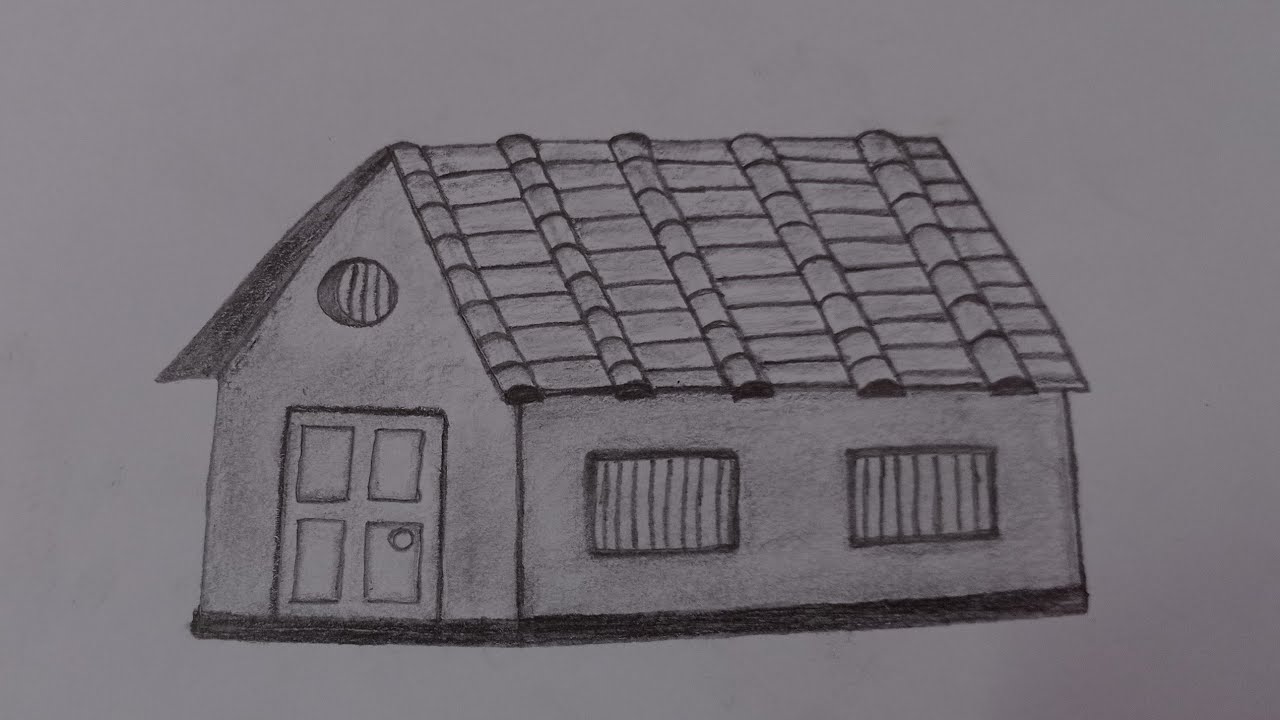 easy hut drawing ॥ how to draw a hut step by step ॥ village hut drawing ...