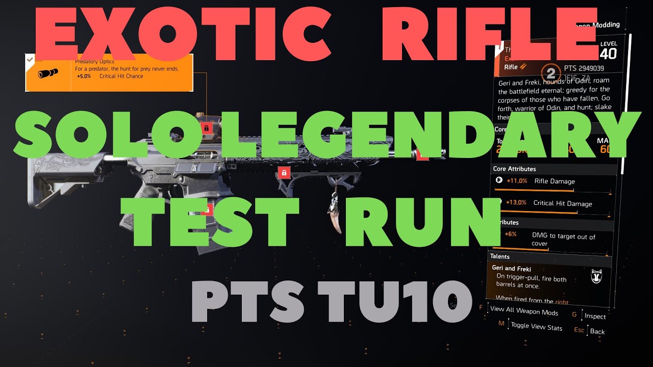 THE DIVISION 2 PTS -NEW EXOTIC RIFLE BUILD SOLO LEGENDARY TEST RUN ...