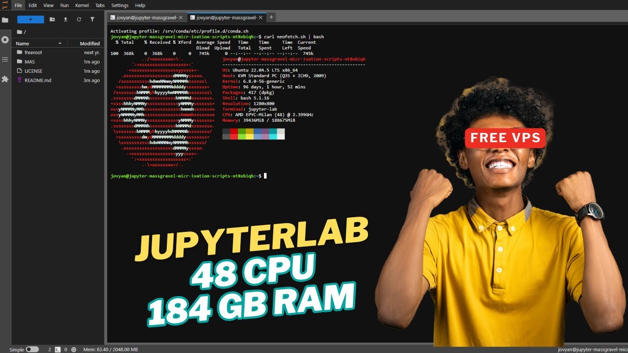WOW FREE VPS 48 CPU AND 184GB RAM | WITH JUPYTERLAB - YouTube
