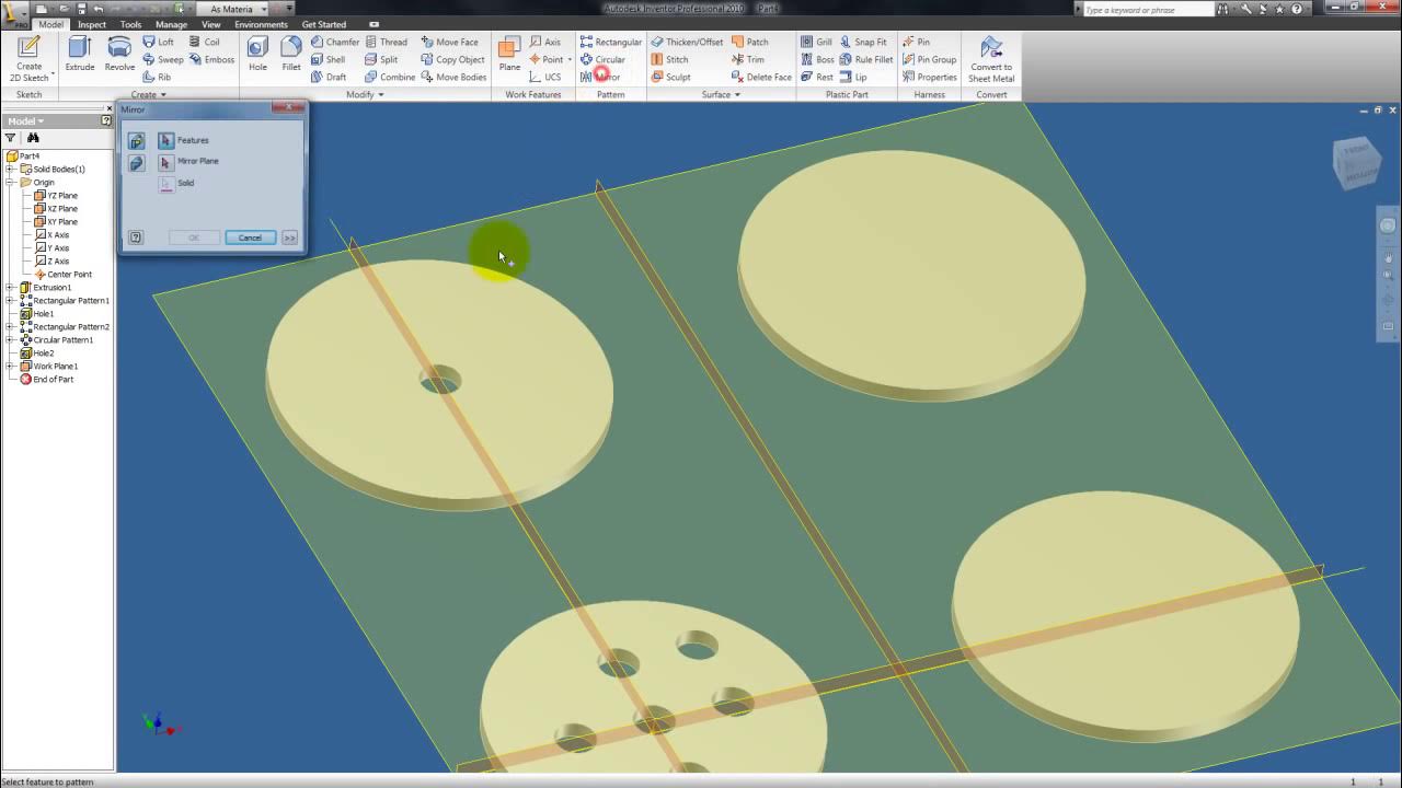Autodesk Inventor Tutorial 20: 3D Pattern-mirror; rectangular and ...