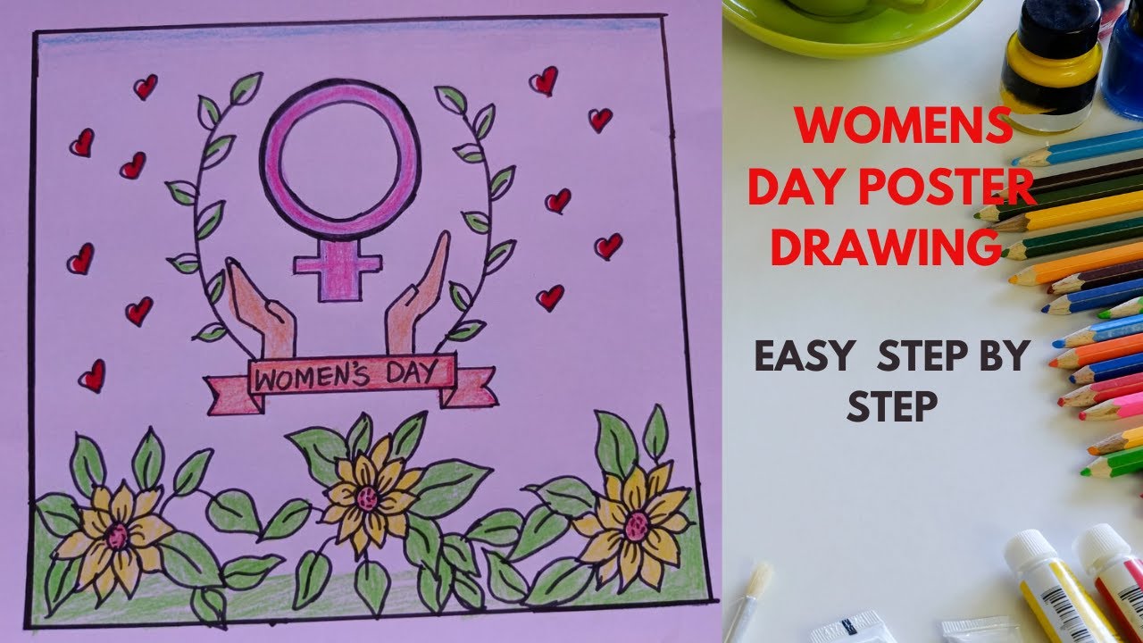 How to draw Women's Day poster easy step by step, easy drawing tutorial ...