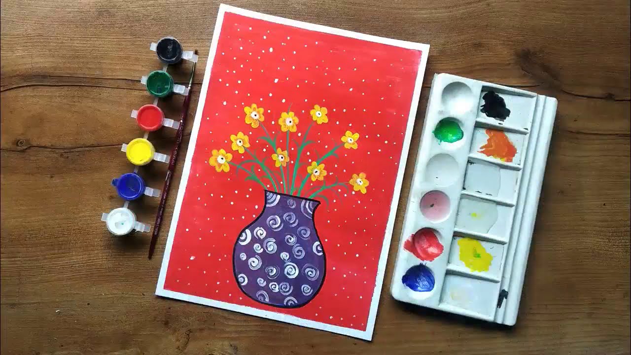 how to draw flower with vase || flower pot drawing with rangeela ...