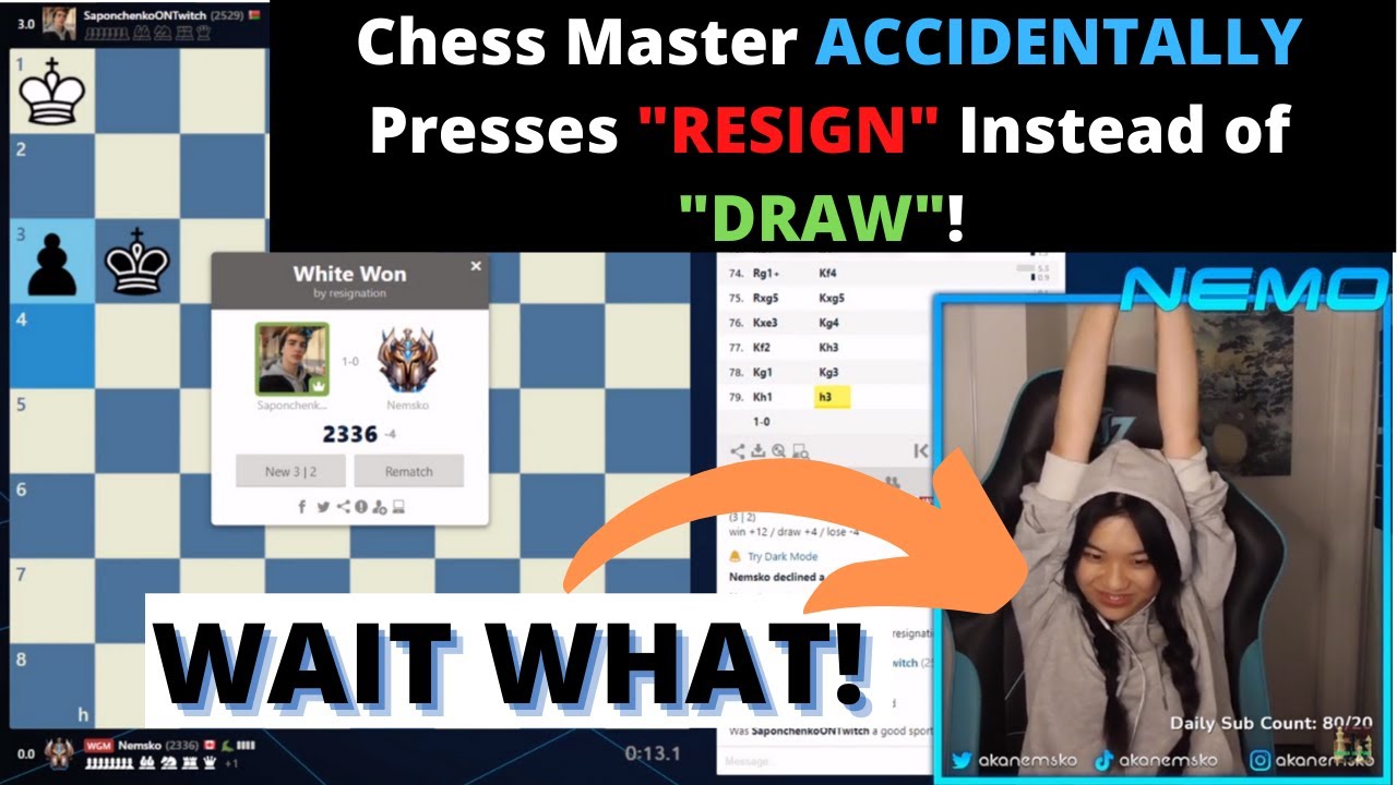 Chess Master ACCIDENTALLY Presses "RESIGNS” Instead of "DRAW"! [HUGE ...