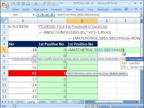 Excel Magic Trick 345: Find 1st Positive number and assign 1 MATCH & COUNTIF functions - YouTube
