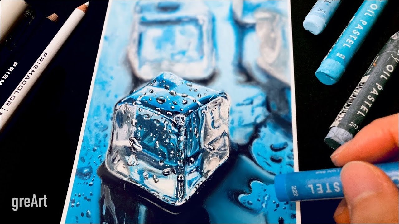 Oil pastel Drawing_How to draw ice cubes🧊오일파스텔로 얼음 큐브 그리기 - YouTube