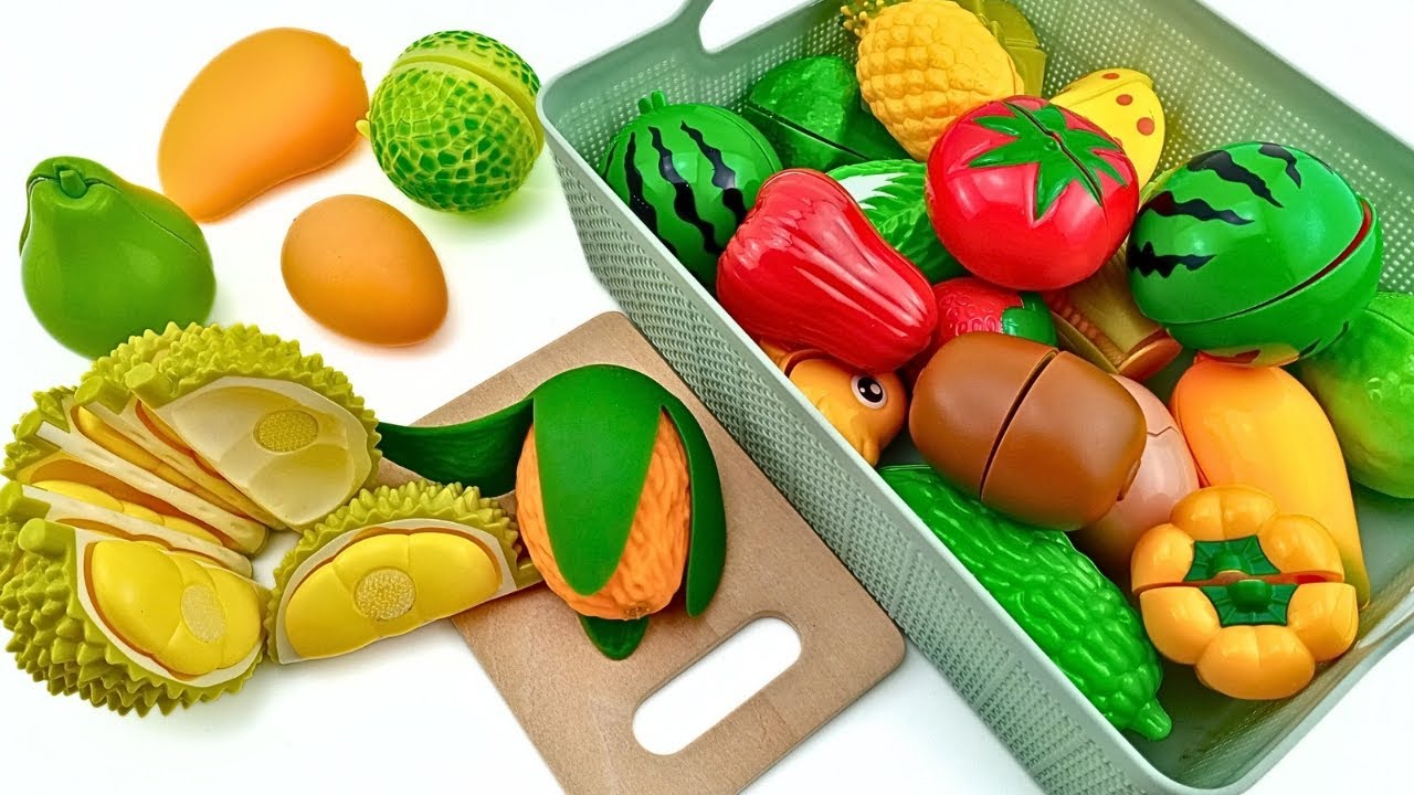 Satisfying Video | Cutting Plastic Mango Durian Egg Paprika | Fruits and Vegetables ASMR Squishy ...