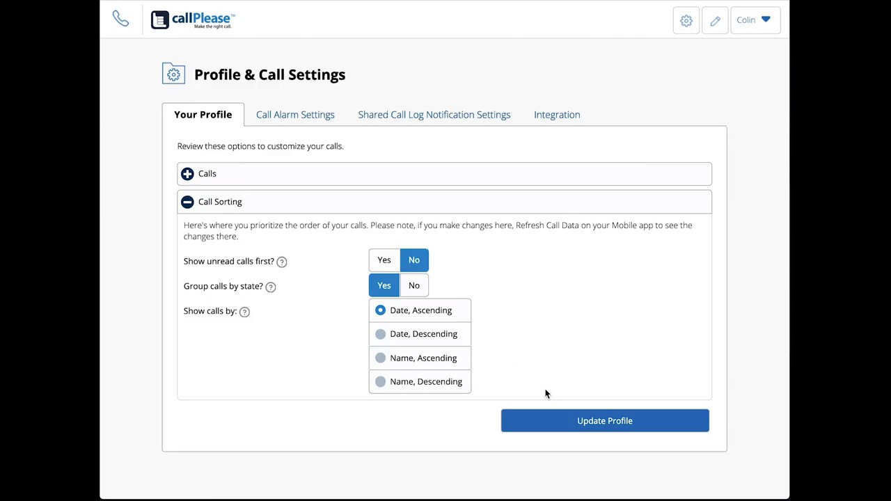 CallPlease Sorting Options - YouTube