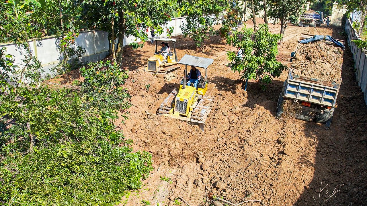 Great Process New Project With Skills 2 Dozer Push Dirt Filling up with ...