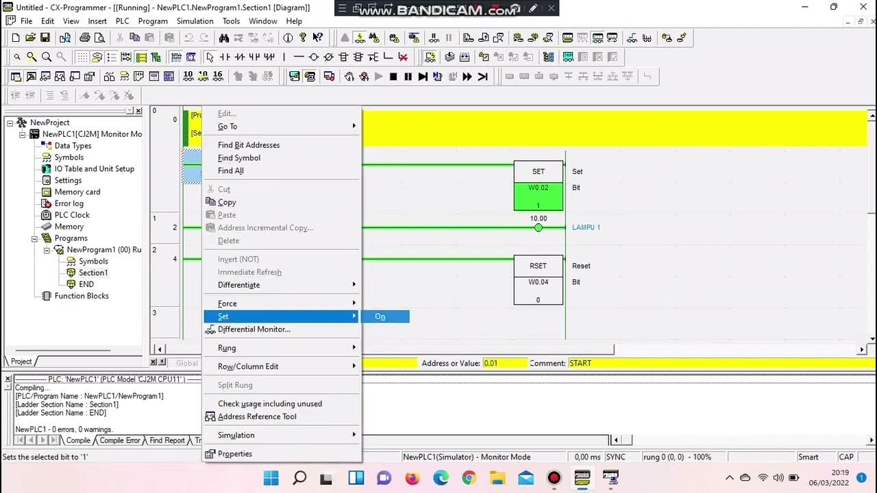 Tugas 3 Teori dan praktek PLC membuat simulasi lader diagram cx programmer - YouTube
