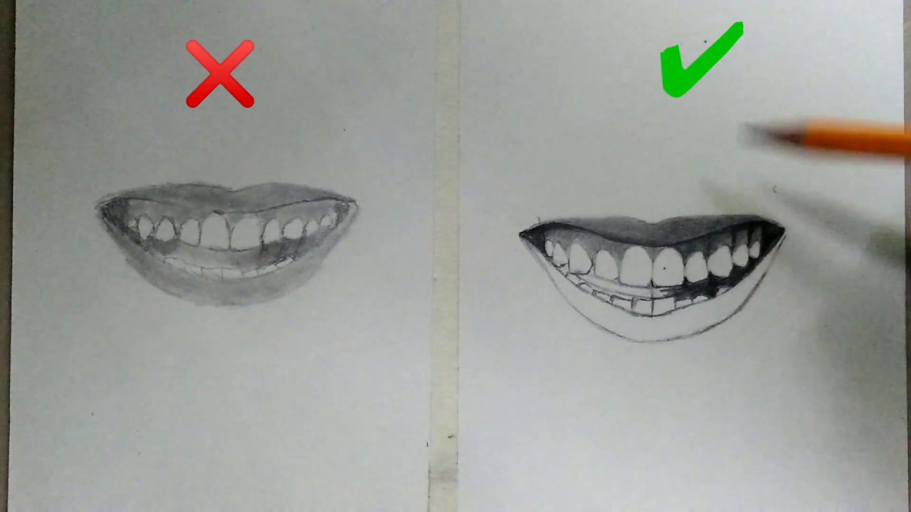 Mongol only challenge // How to draw a realistic lips and teeth using ...