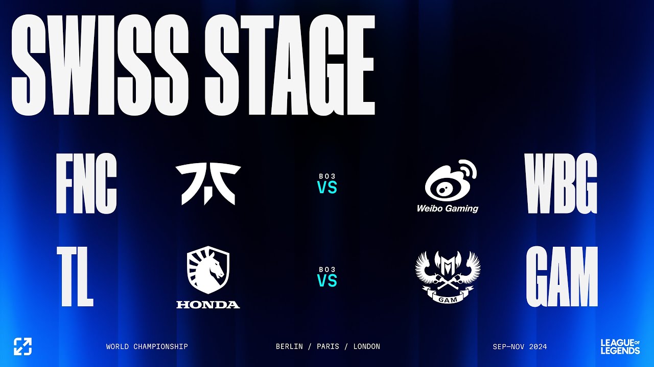 Worlds 2024 | SWISS STAGE DAY 8 | FNC vs WBG - TL vs GAM - YouTube