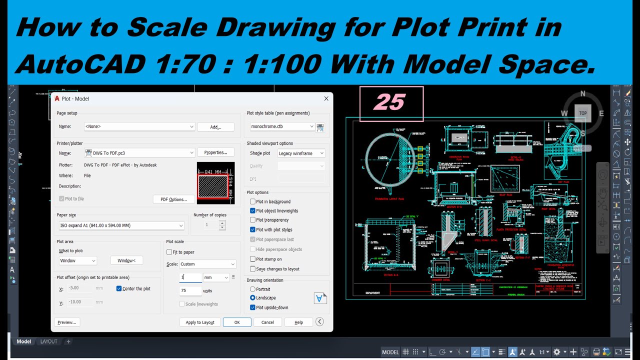 How to Scale Drawing for Plot Print in AutoCAD 1:75 /1mm=75M With Model ...